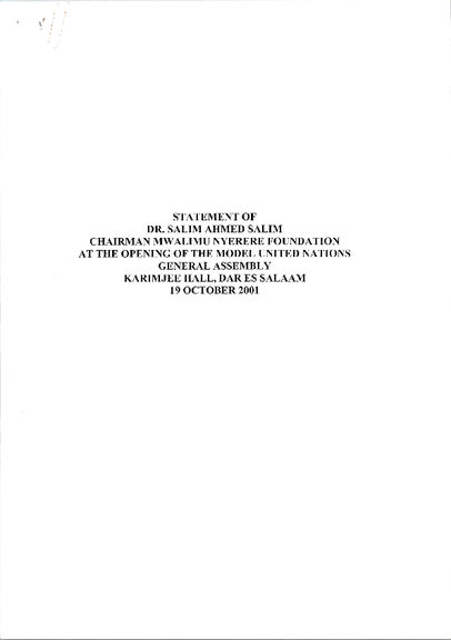 Statement at the Model United Nations General… | Salim Ahmed Salim