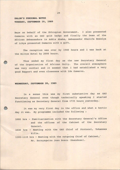 First Day as OAU Secretary General | Salim Ahmed Salim