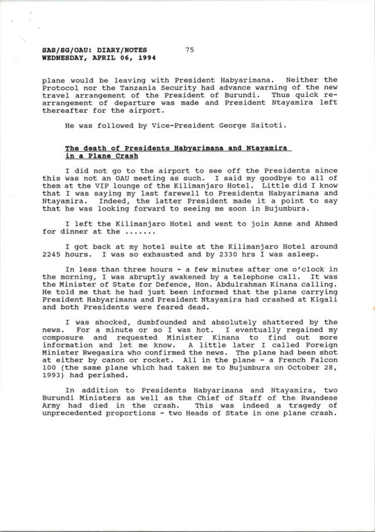 Assassination of President Juvénal Habyarimana… | Salim Ahmed Salim