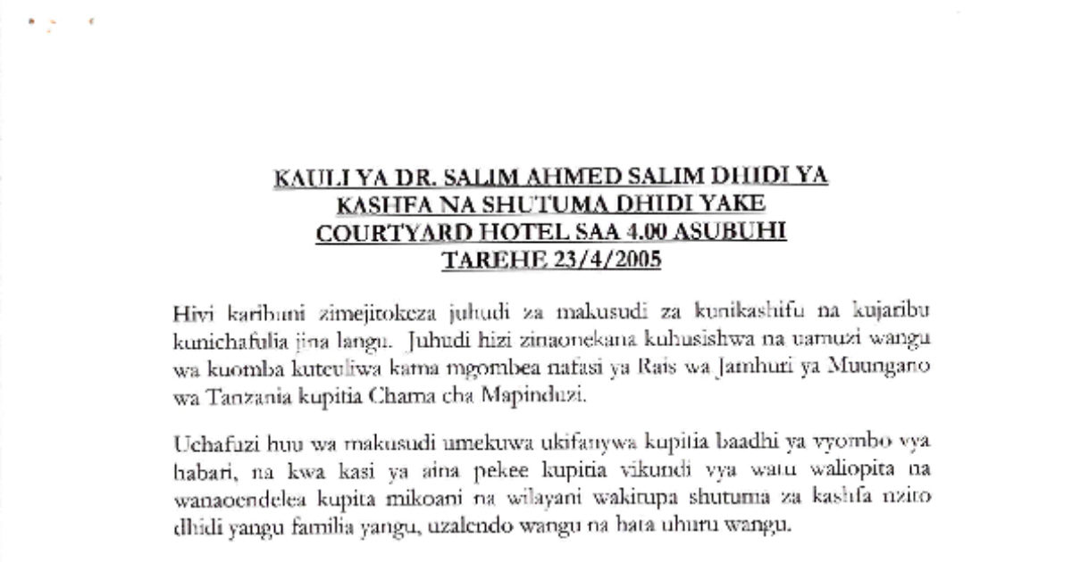 Kauli Ya Dr. Salim Dhidi Ya Kashfa Na Shutuma… | Salim Ahmed Salim Kauli Ya Dr. Salim Dhidi Ya Kashfa Na Shutuma… | Salim Ahmed Salim