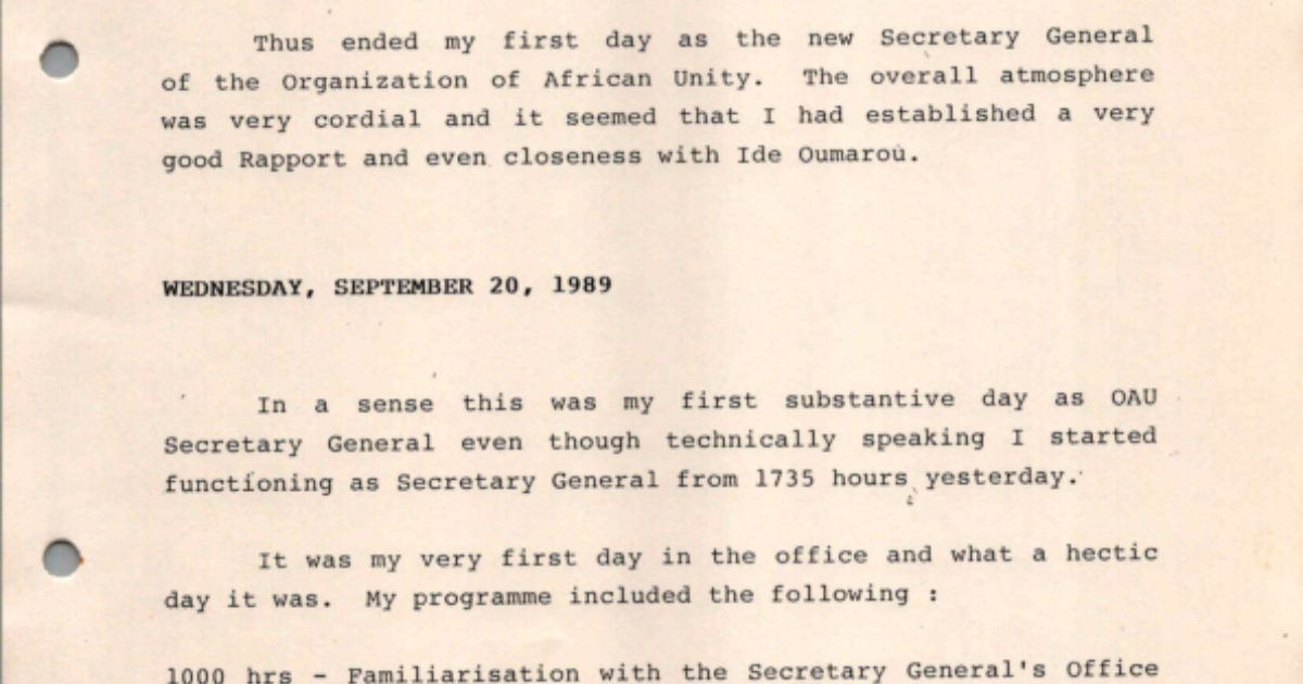 First Day as OAU Secretary General | Salim Ahmed Salim