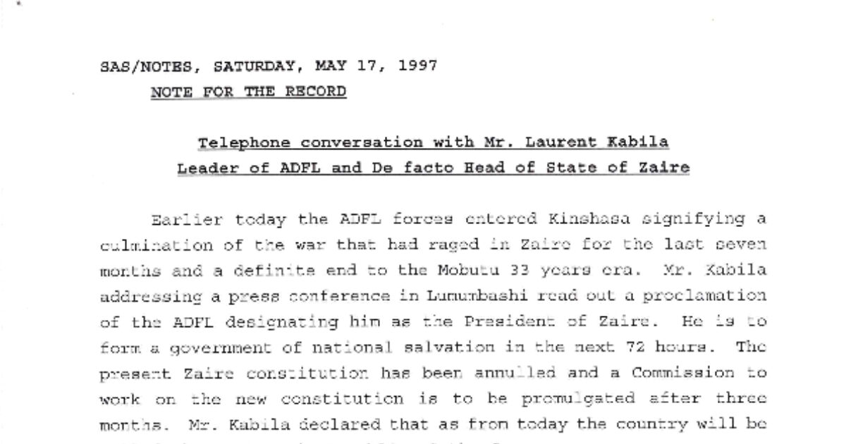 Telephone Conversation with Laurent Kabila Leader… | Salim Ahmed Salim