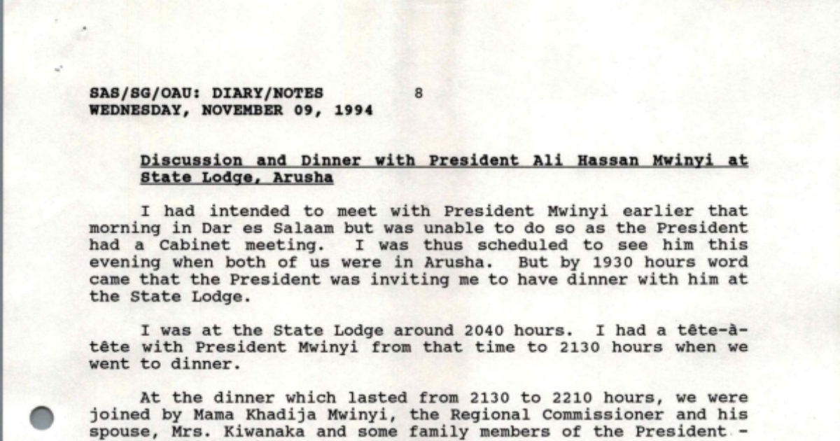 Discussion and Dinner with President Mwinyi in… | Salim Ahmed Salim