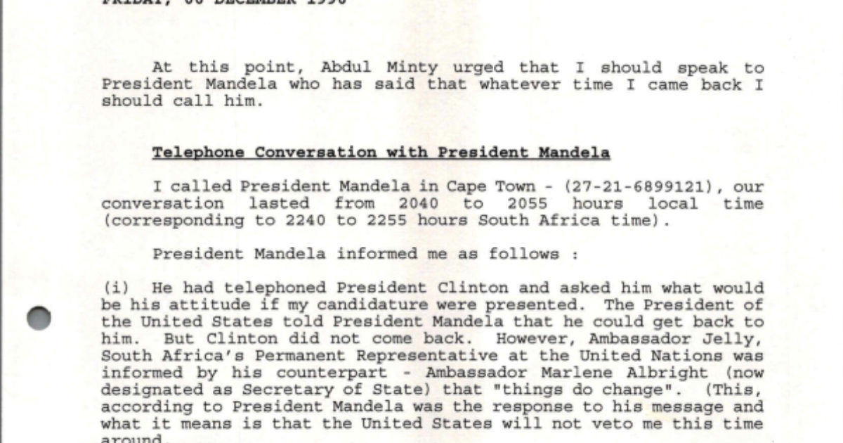 Call with President Nelson Mandela on the UN… | Salim Ahmed Salim